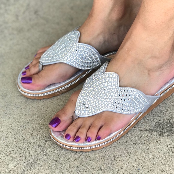 Verano Rio | Shoes | Veranorio Silver Bling Thong Flatform Slide Sandal ...